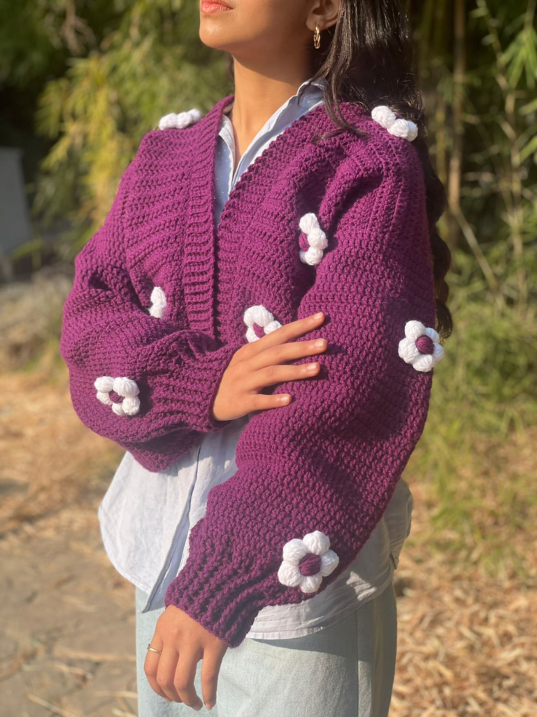 Handmade Daisy Cardigan in Violet - hunzaloom.com
